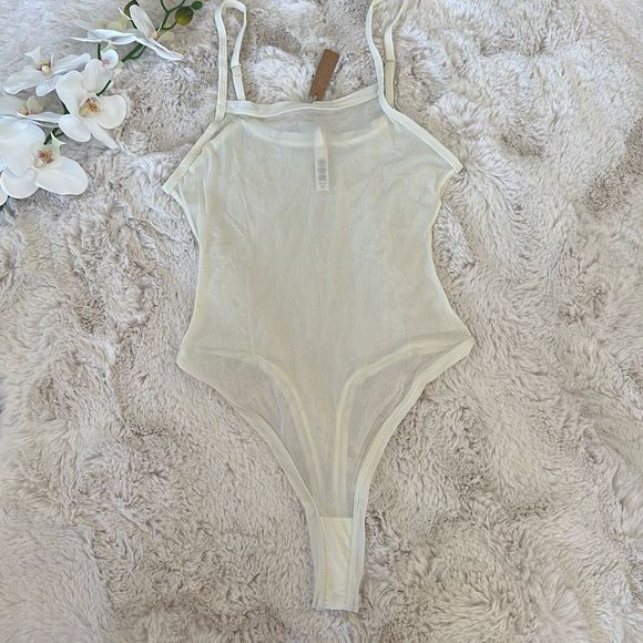 SKIMS | Tops | Skims Summer Mesh Strappy Bodysuit Bone Size M | Poshmark